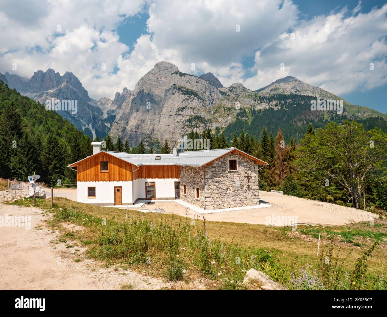 Mountain cottage panorama and Croz of the Altissimo mountain, Croz dell ...