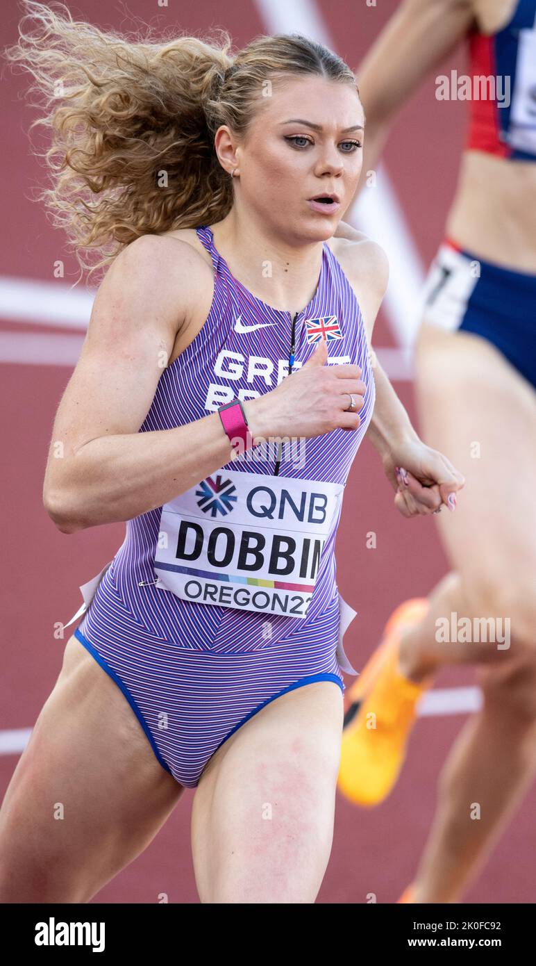 Beth Dobbin of GB&NI competing in the women’s 200m heats at the World ...