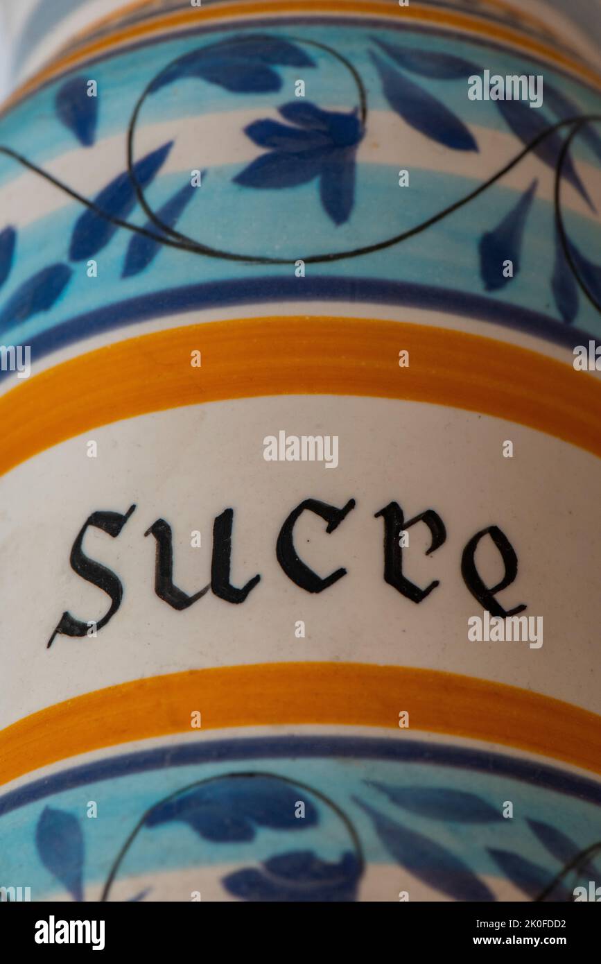 french sugar container with the word sucre written on the fron, quimper ...