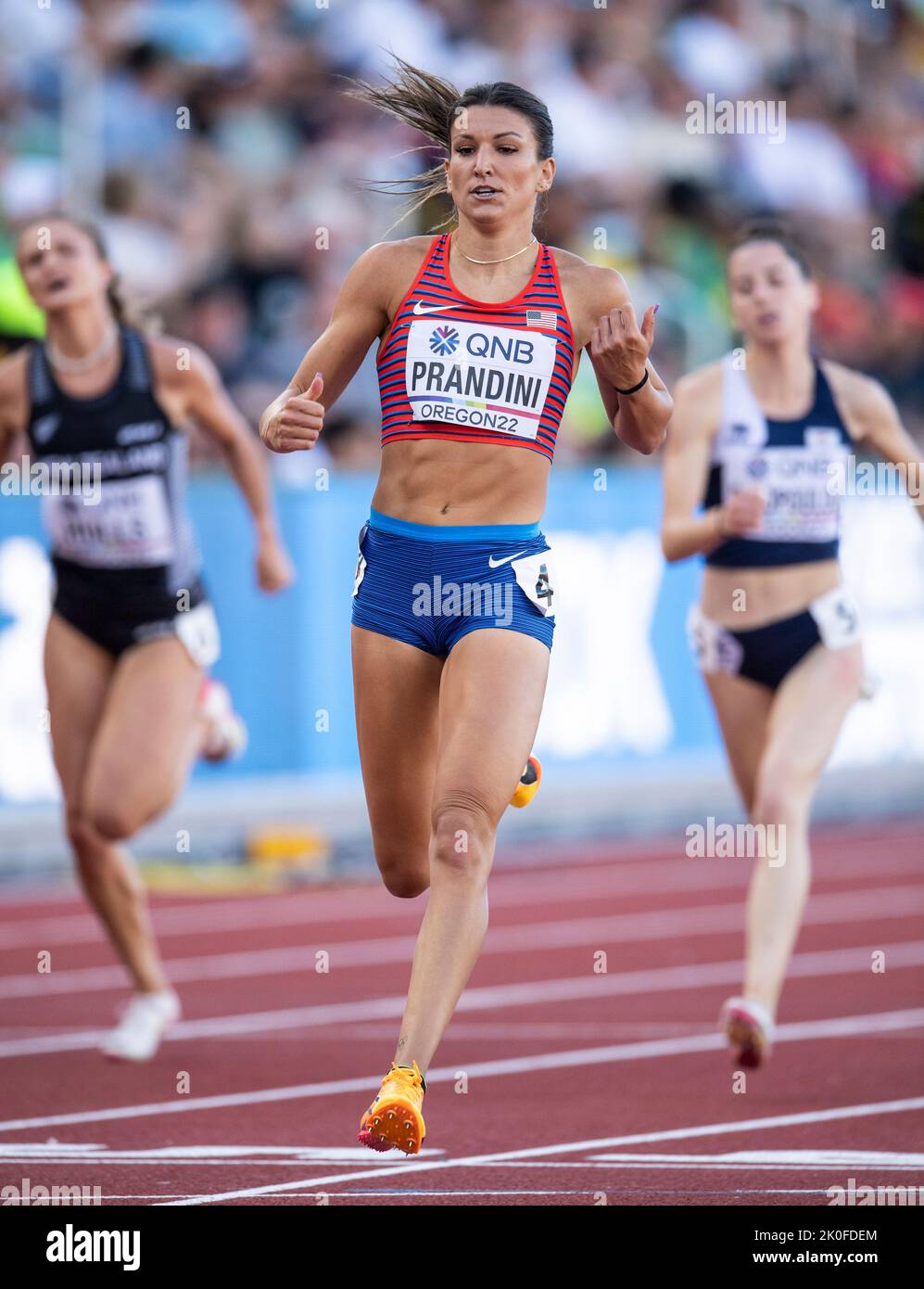 Jenna Prandini of the USA competing in the women’s 200m heats at the ...