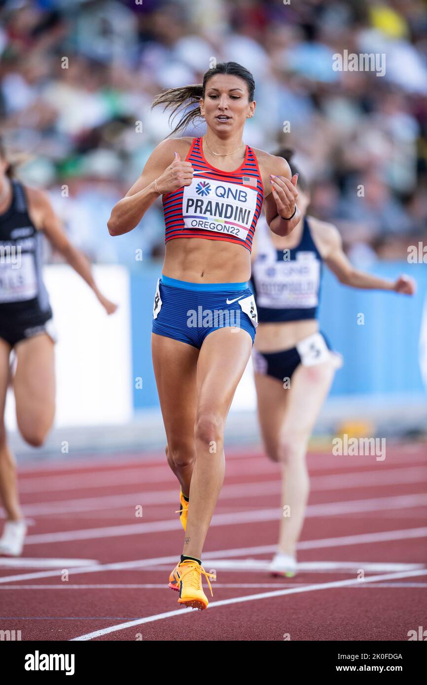 Jenna Prandini of the USA competing in the women’s 200m heats at the ...