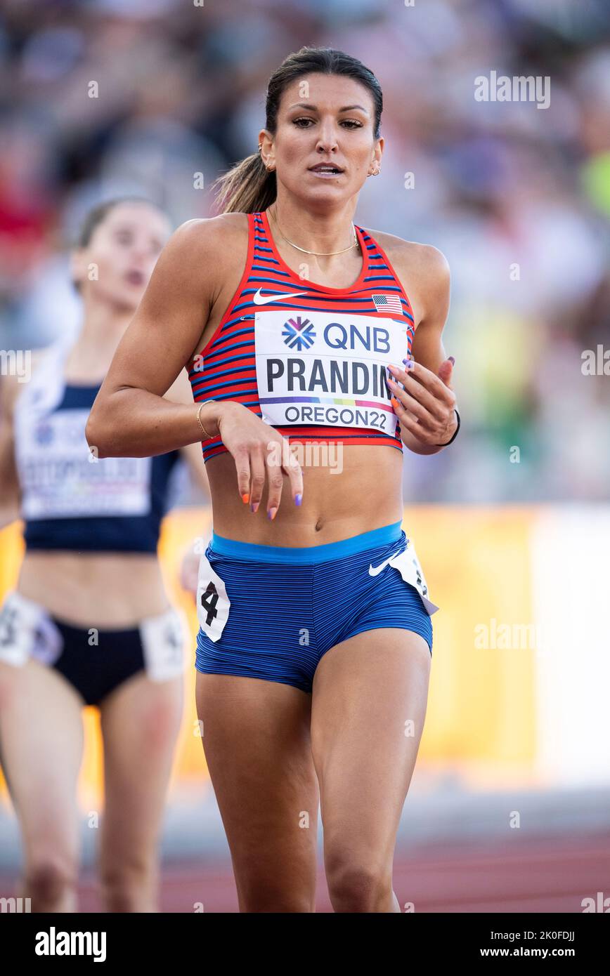 Jenna Prandini of the USA competing in the women’s 200m heats at the ...
