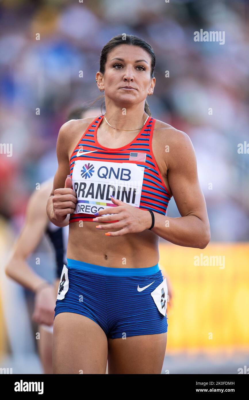 Jenna Prandini of the USA competing in the women’s 200m heats at the ...