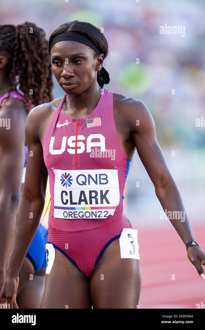 Tamara Clark of the USA competing in the women’s 200m heats at the ...