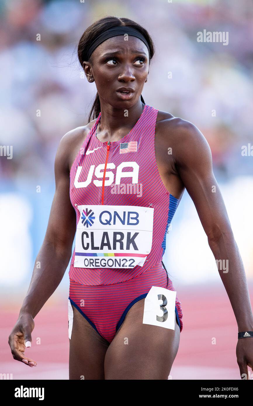 Tamara Clark of the USA competing in the women’s 200m heats at the ...