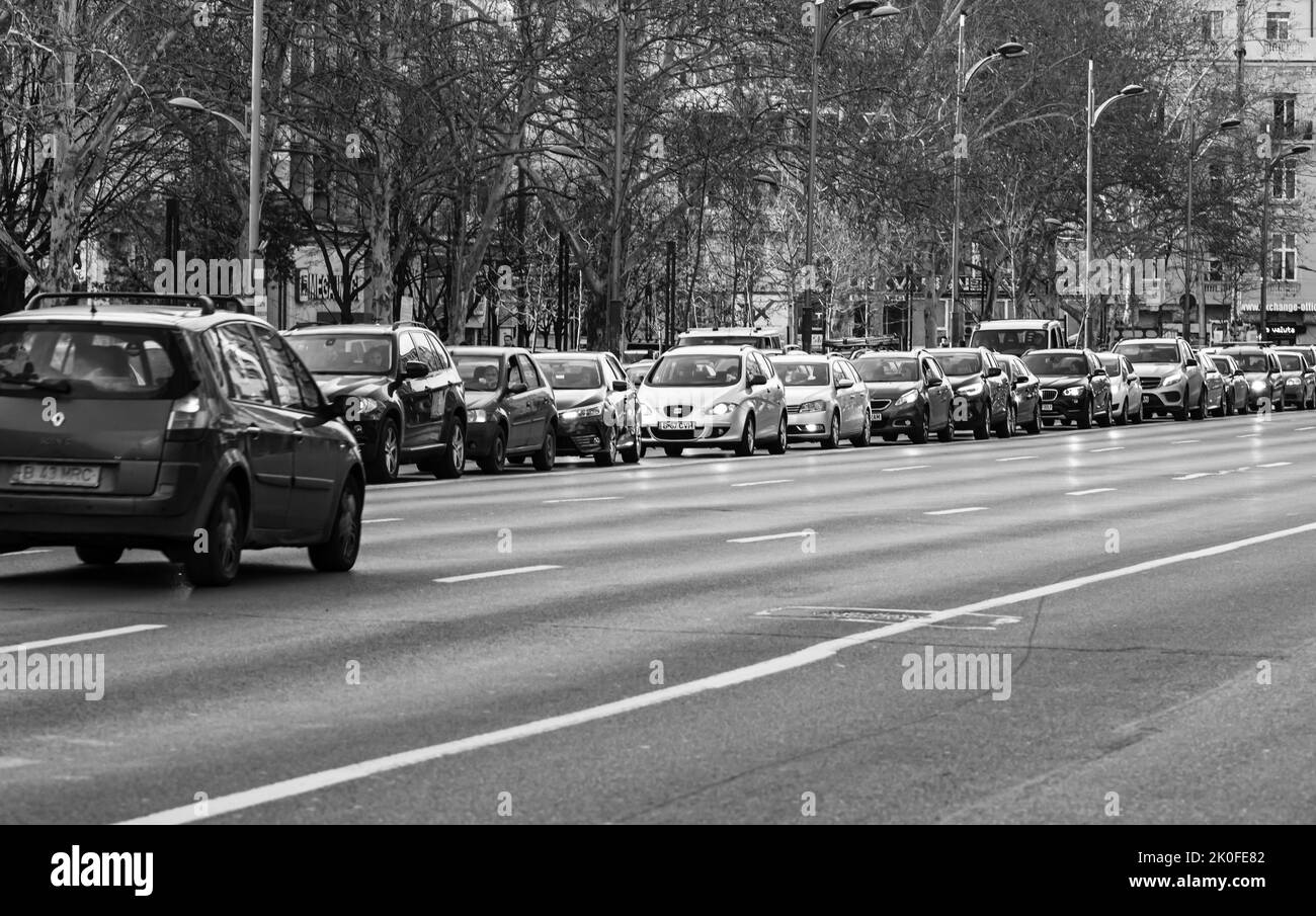 Car traffic, pollution, traffic jam in Bucharest, Romania, 2022 Stock ...