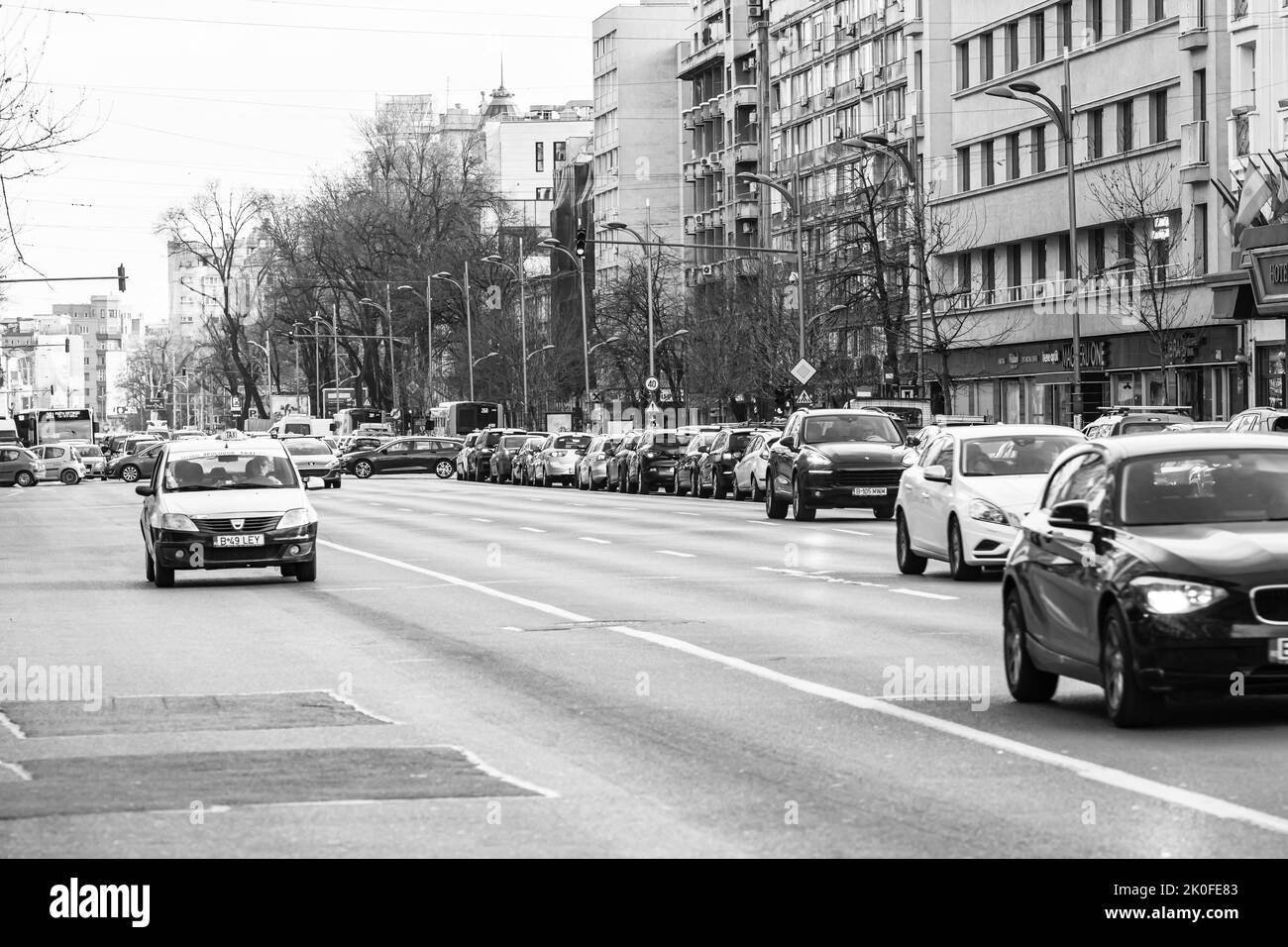 Car traffic, pollution, traffic jam in Bucharest, Romania, 2022 Stock ...