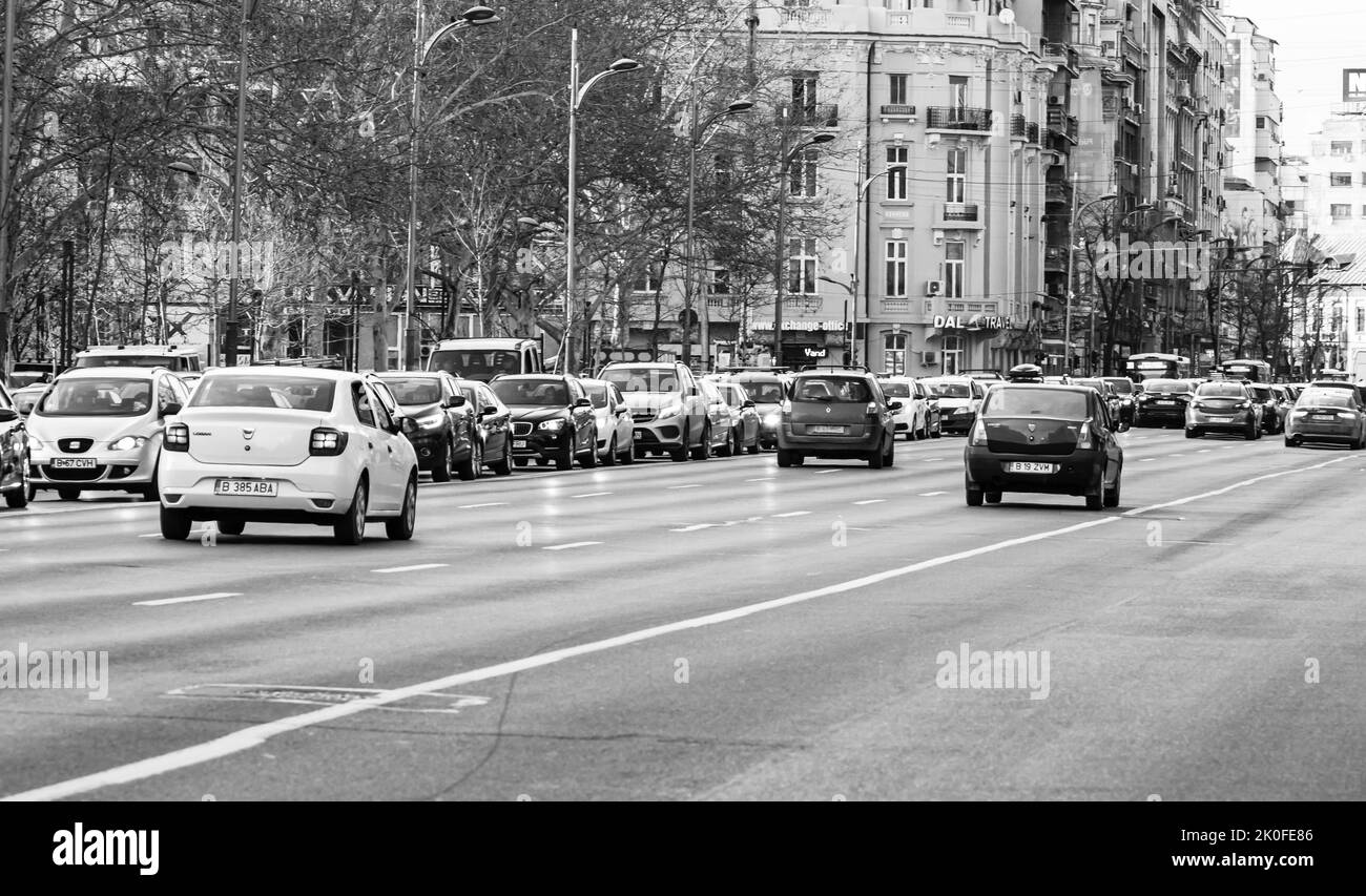 Car traffic, pollution, traffic jam in Bucharest, Romania, 2022 Stock ...