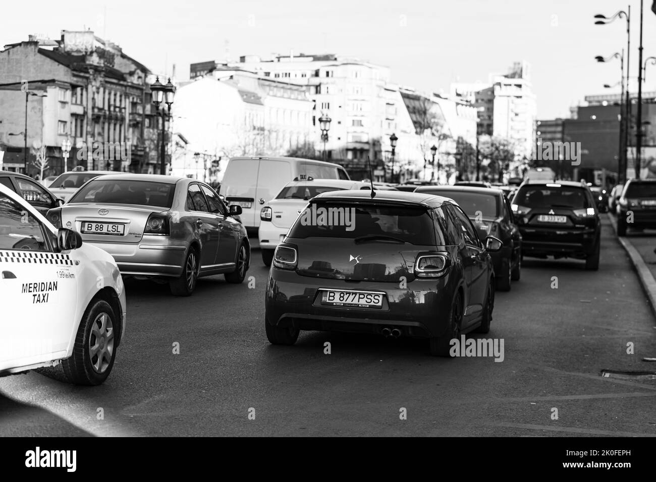 Car traffic, pollution, traffic jam in Bucharest, Romania, 2022 Stock ...