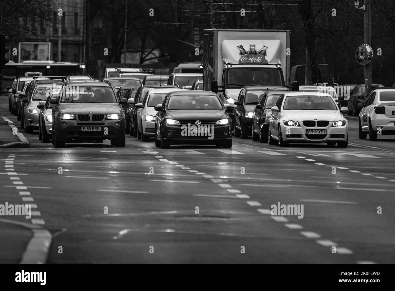 Car traffic, pollution, traffic jam in Bucharest, Romania, 2022 Stock ...