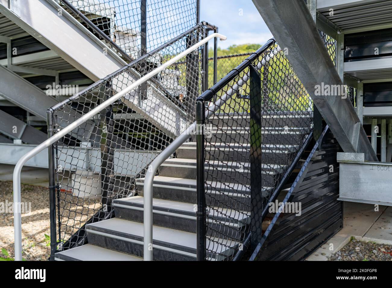 Example of an exit, entrance, vomitorium at empty set of metal stadium ...