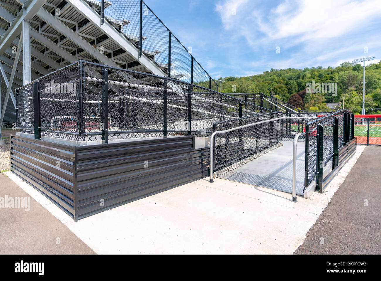 Accessible wheelchair ramp with railings and slip resistant surface at hi-res stock photography ...