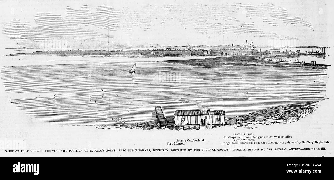 View of Fort Monroe, Virginia, showing the position of Sewall's Point ...