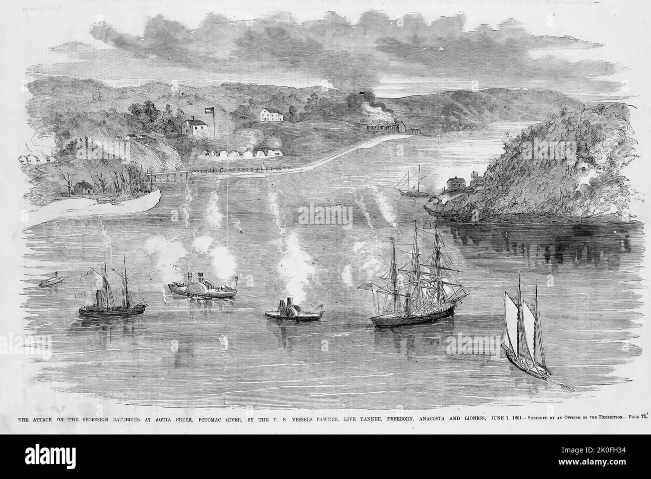 The attack on the Secession batteries at Aquia Creek, Potomac River, by ...