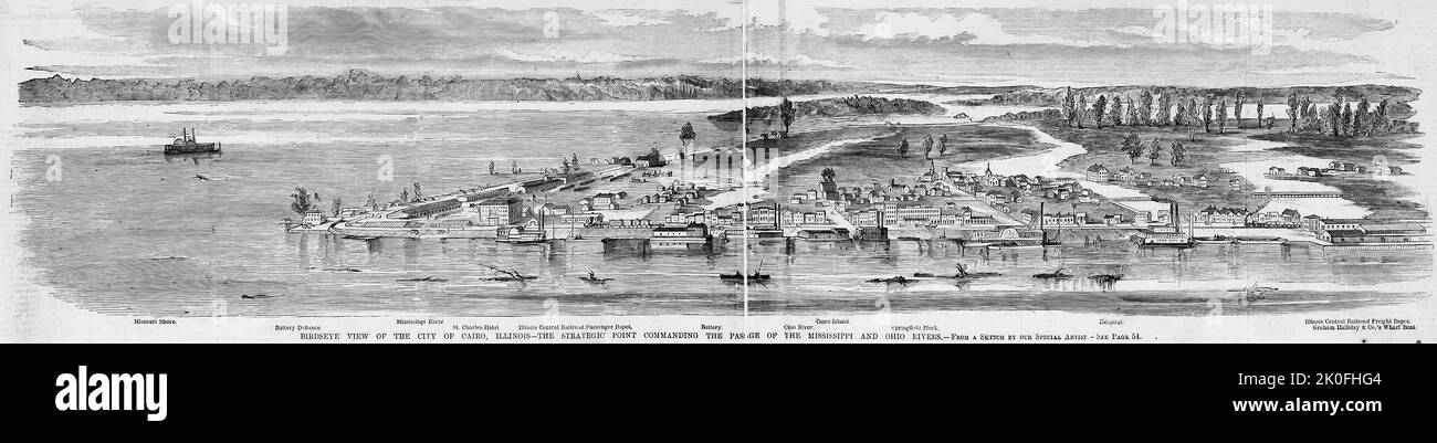 Birdseye view of the city of Cairo, Illinois - The strategic point ...