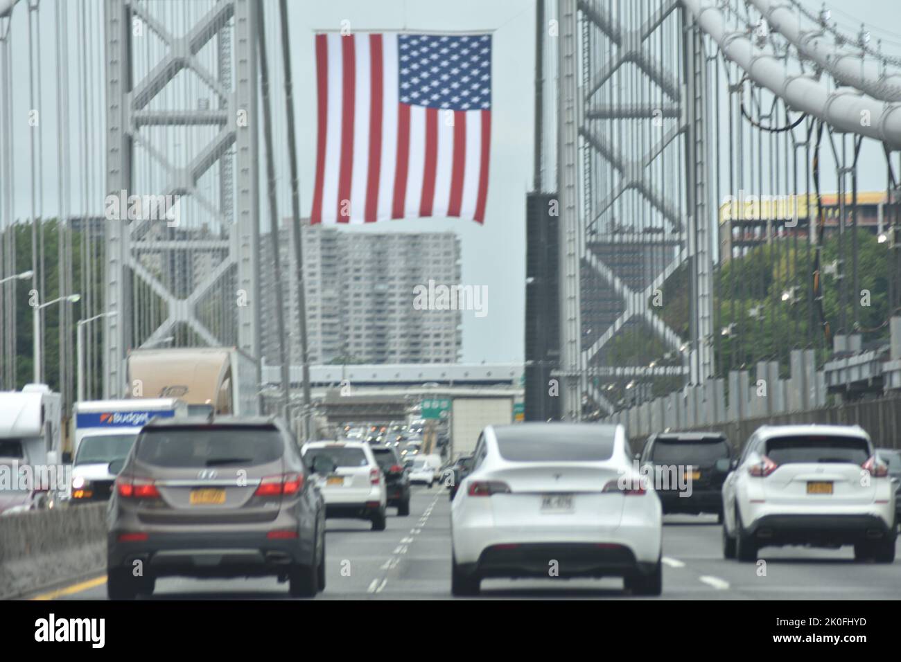 New York, New York, USA. 11th Sep, 2022. (INT) American flag hanging ...