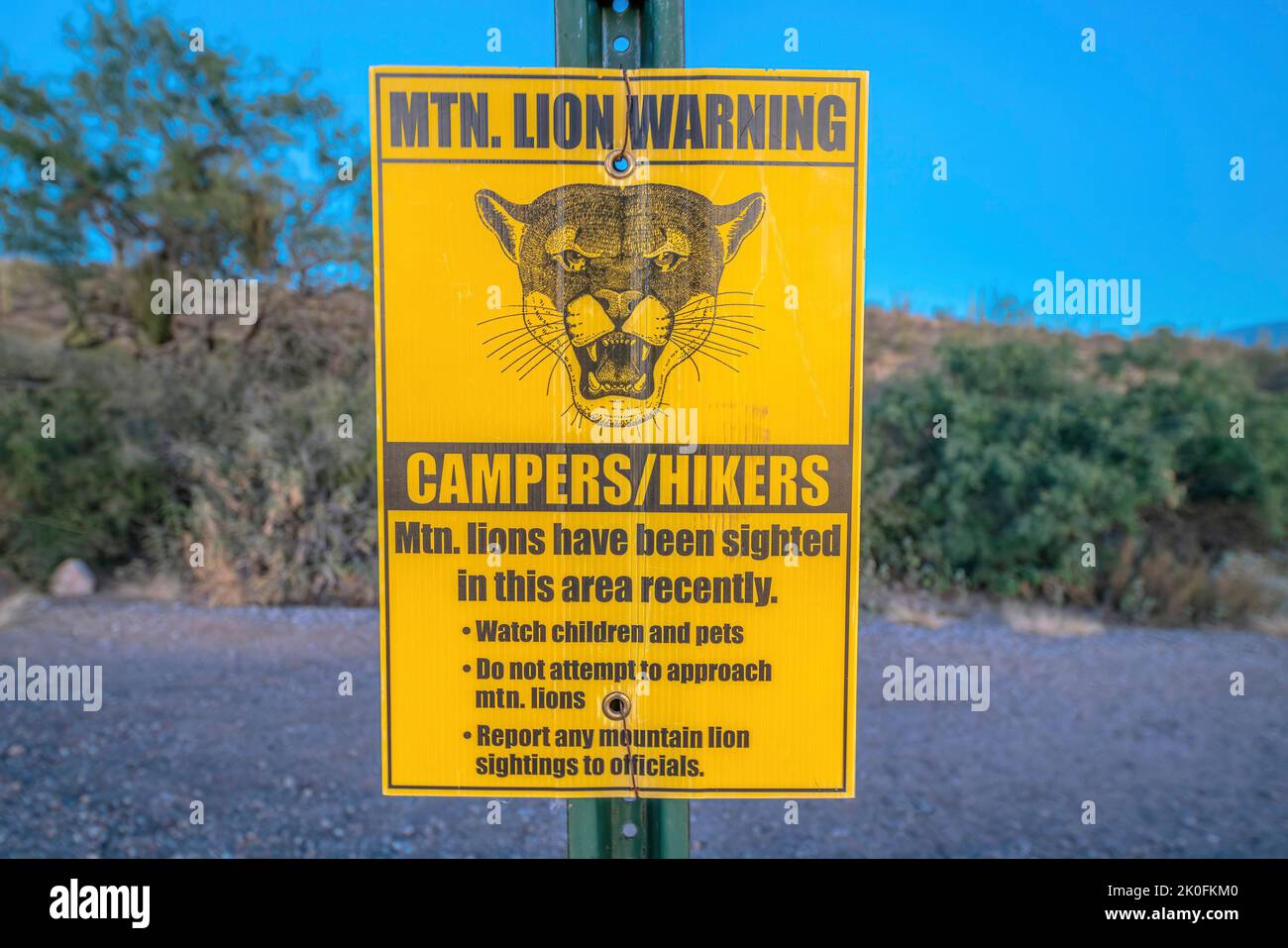 Mountain lion warning at Sabino Canyon State Park in Tucson, Arizona ...