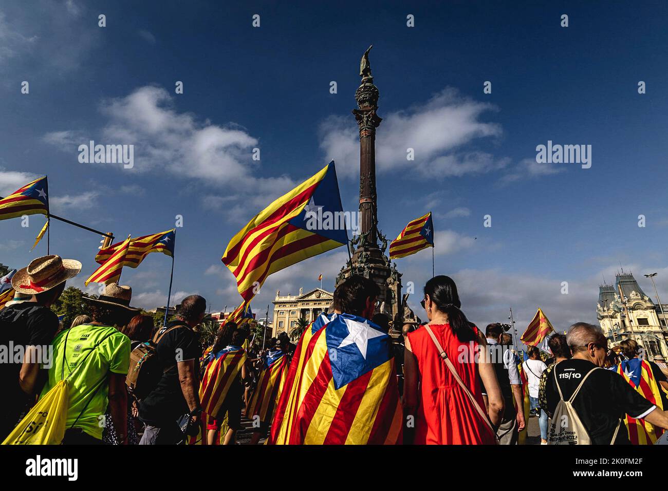 Barcelona, Spain. 11th Sep, 2022. Pro-independence activists pass tje ...