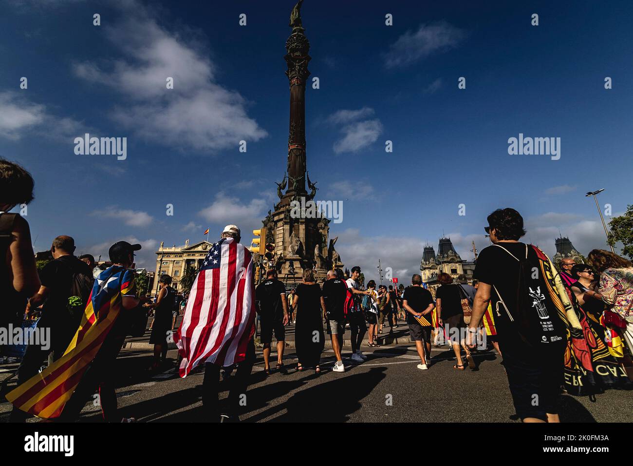 Barcelona, Spain. 11th Sep, 2022. Pro-independence activists pass tje ...