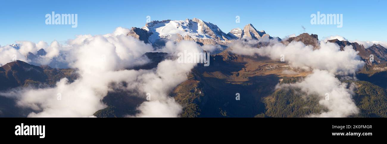 Panoramic view of mount Marmolada, the highest mount of Dolomites ...