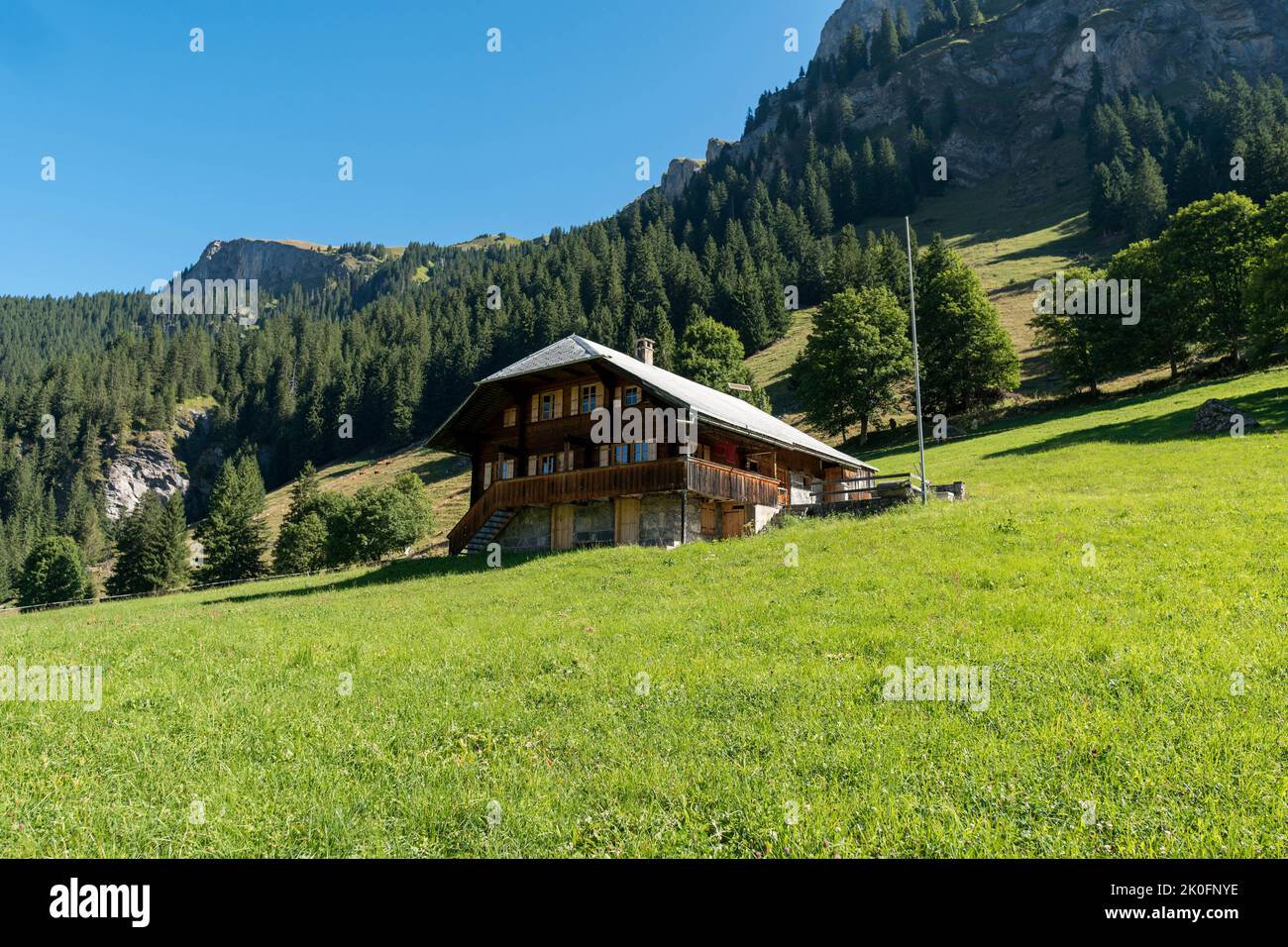 Wooden Mountain Hut and Swiss Alps, Grindelwald, Switzerland Stock ...