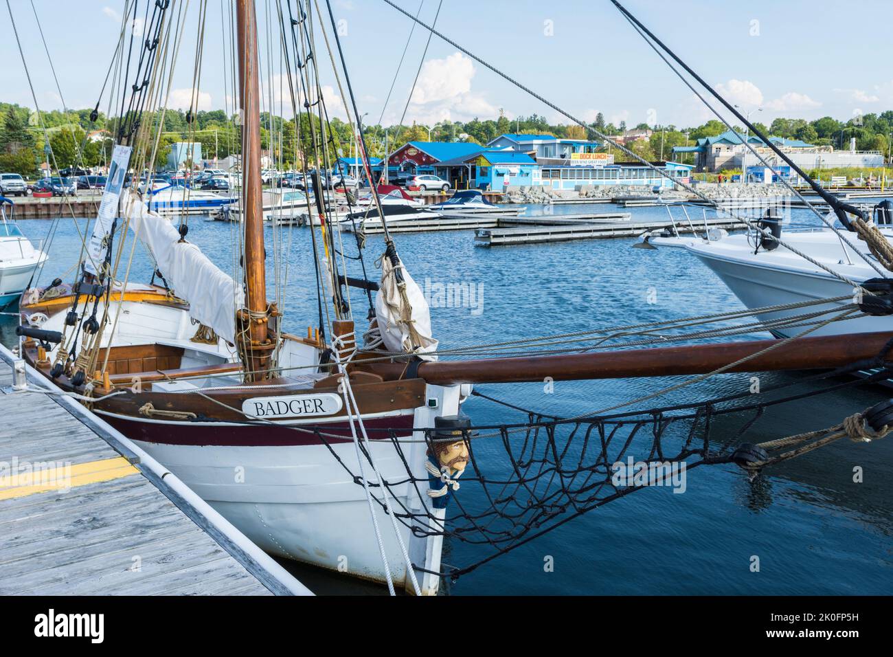 HMS Badger boat replica at the town docks, Penetanguishene, Ontario ...