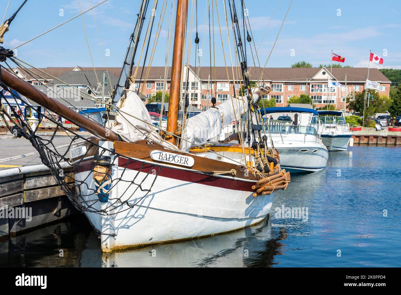 HMS Badger boat replica at the town docks, Penetanguishene, Ontario ...