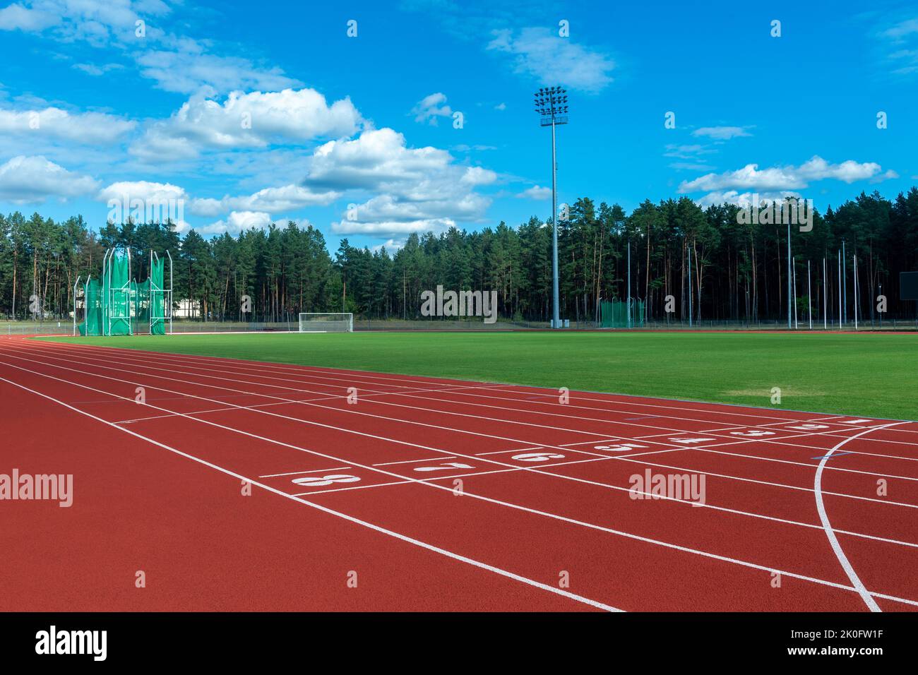 Red running track in stadium. Sport theme background. Horizontal sport ...