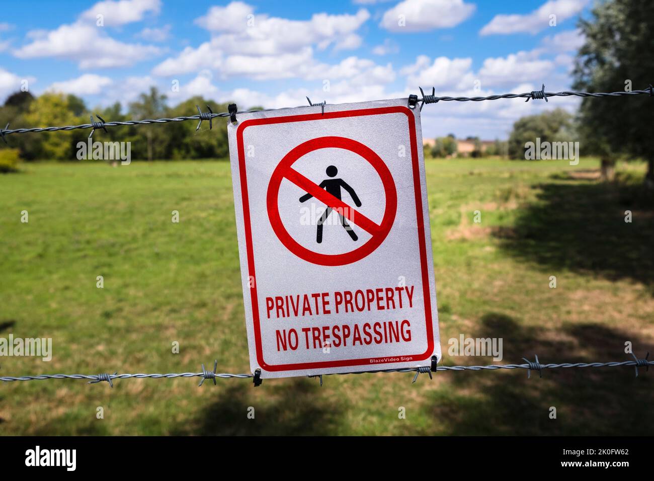 "Private Property No Trespassing" sign on a field boundary. Suffolk, UK ...