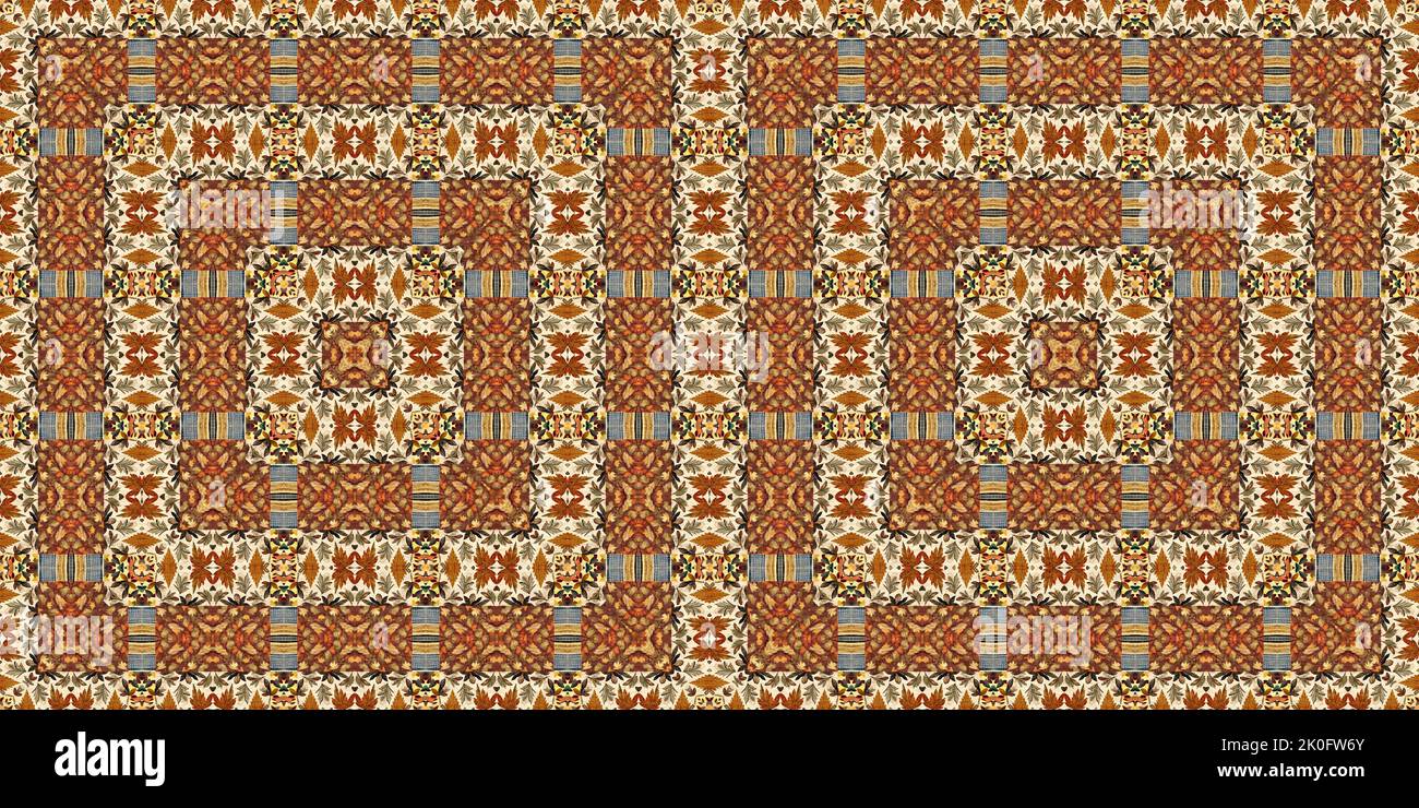 Autumn leaves woodland seamless border. Brown retro kaleidoscopic ...