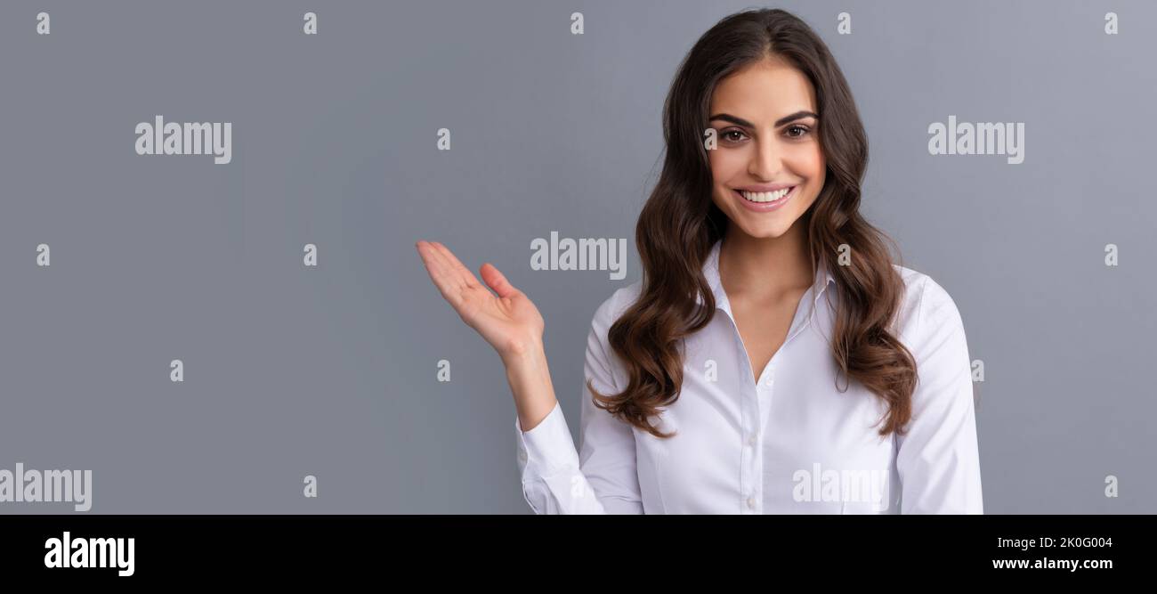 Looking for new customers by presenting product. Businesswoman hold ...