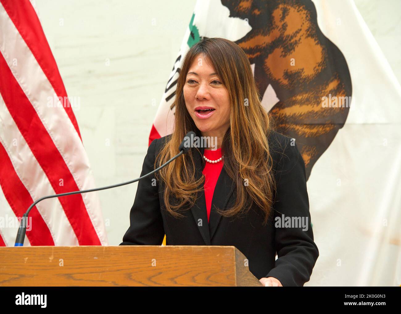 San Francisco, CA - April 26, 2022: Treasurer Fiona Ma speaking at the ...