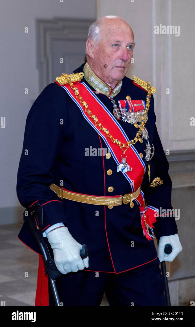 King Harald of Norway arrive at Christiansborg Palace in Copenhagen, on ...