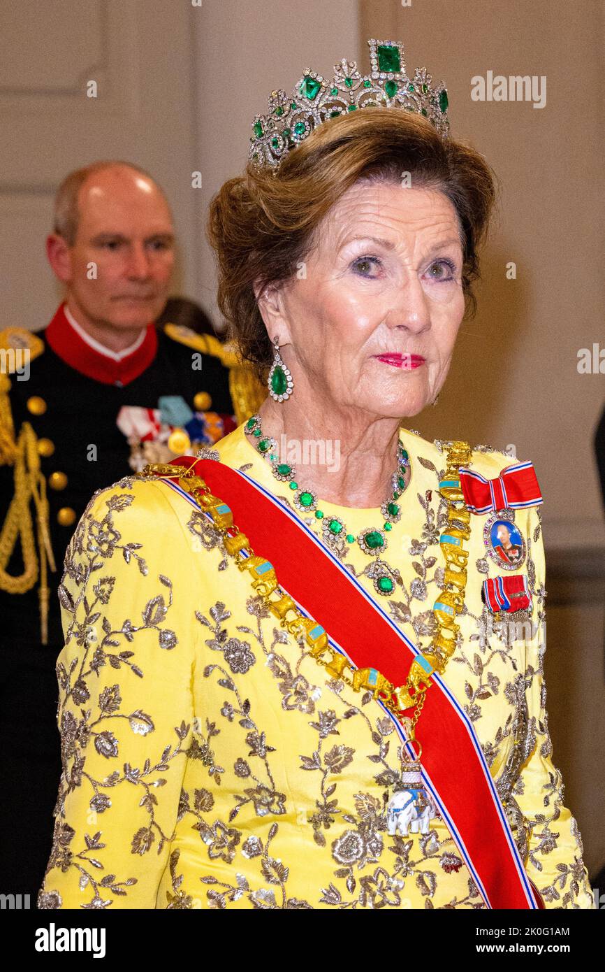 Queen Sonja of Norway attending a Gala dinner at Christiansborg Palace ...
