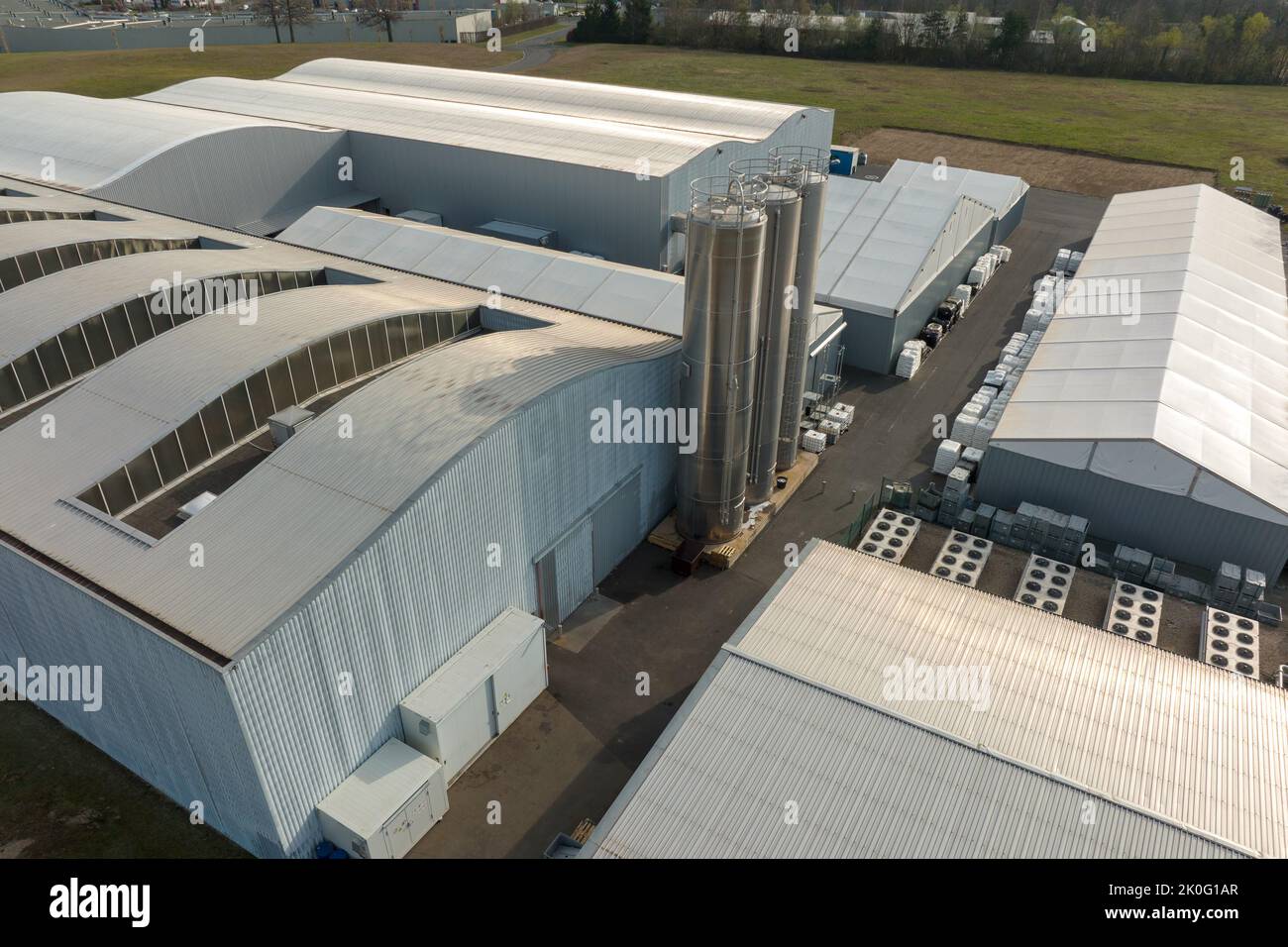 Aerial view of new factory building for producing and shipping of ...
