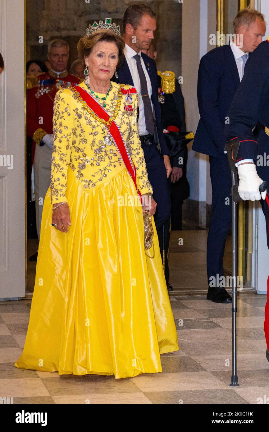 Queen Sonja of Norway attending a Gala dinner at Christiansborg Palace ...