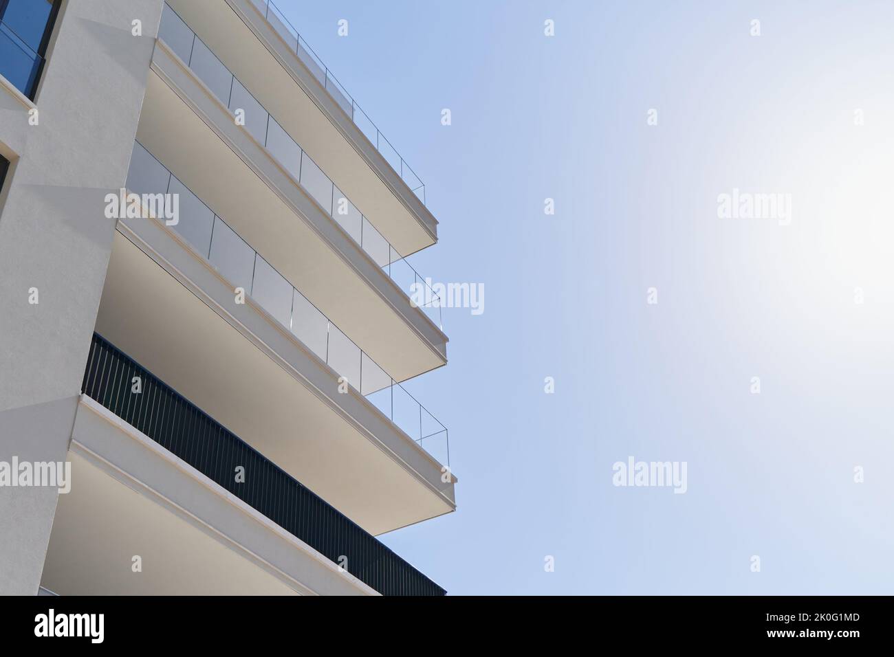 Glass balconies railings in a luxury modern apartment building Stock ...