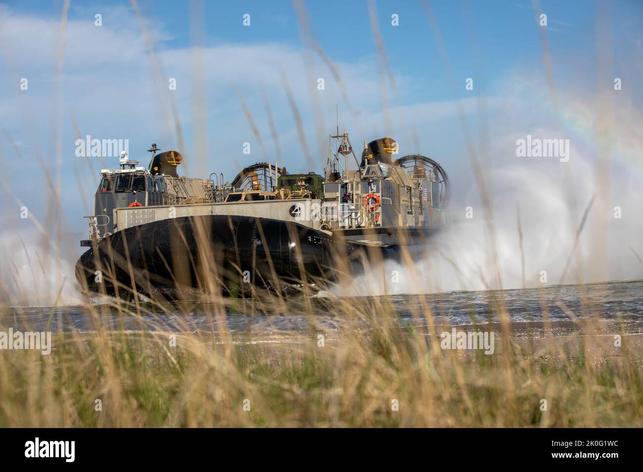A U.S. Navy Landing Craft Air Cushion (LCAC) from the USS Kearsarge ...