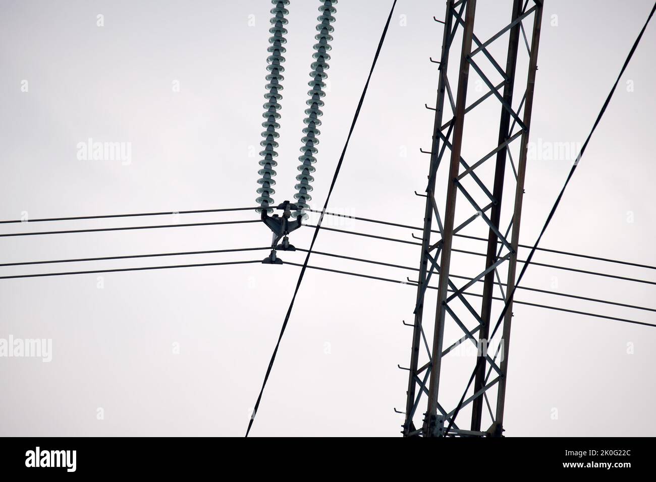 Electric power lines divided by safe guard insulating frame transfening ...