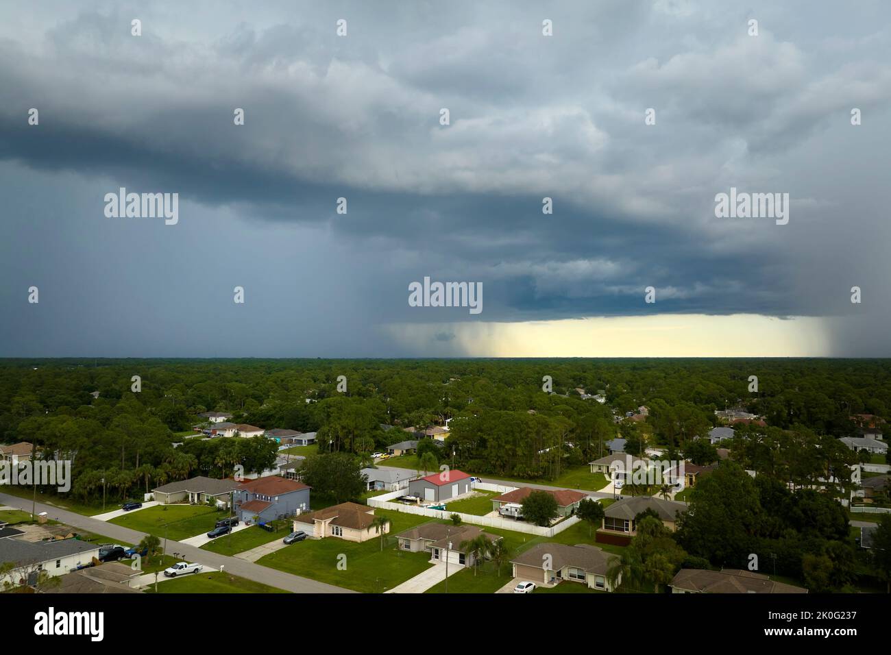 Dark stormy clouds forming on gloomy sky during heavy rainfall season ...