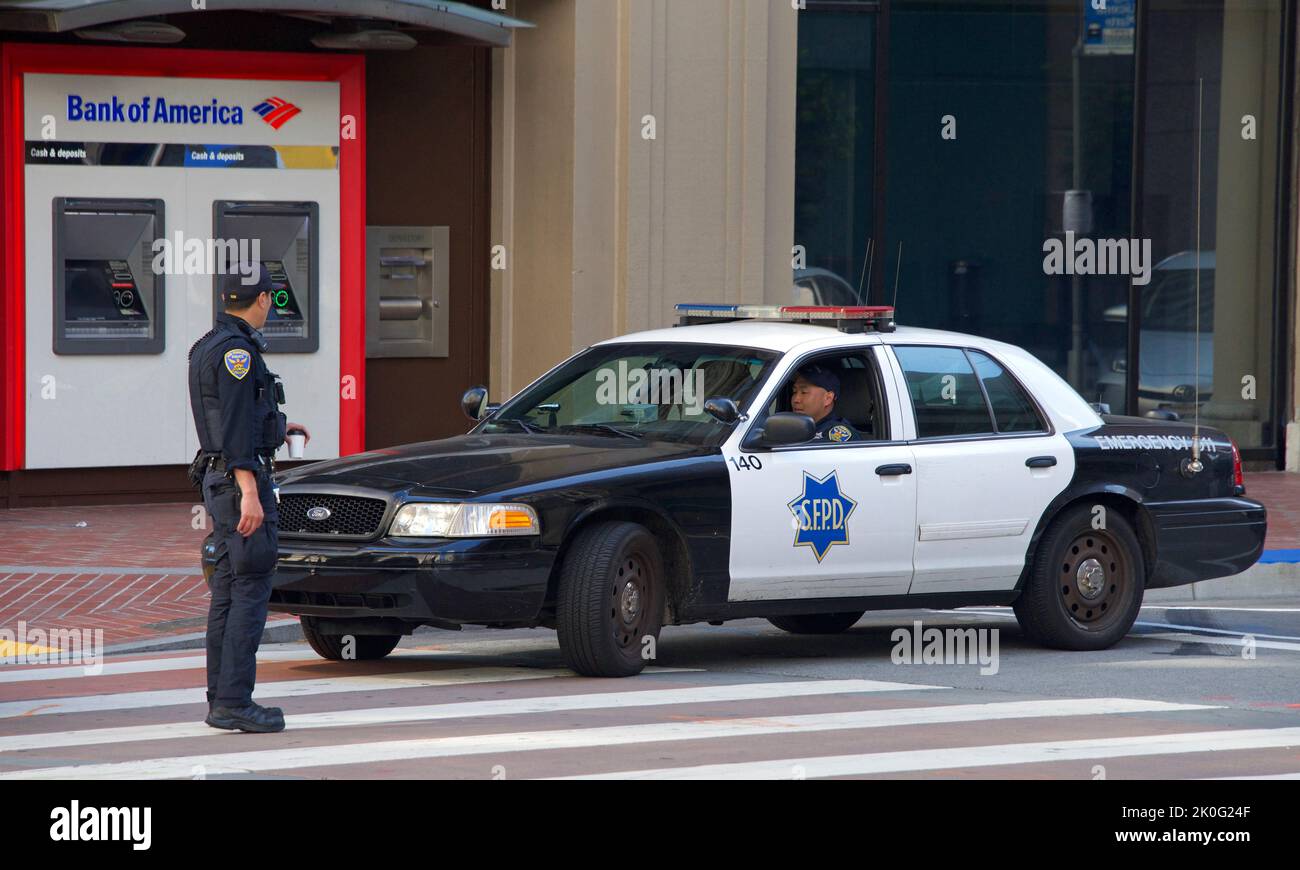 San Francisco, CA - May 1, 2022: SFPD Police officers standby as ...