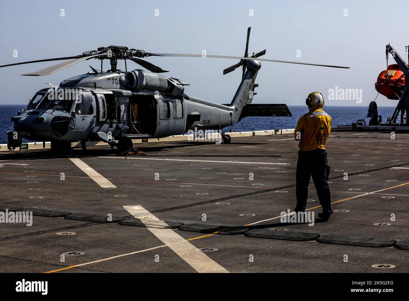 220726-A-EQ028-1023 GULF OF ADEN (July 26, 2022) Sailors assigned to Helicopter Sea Combat ...