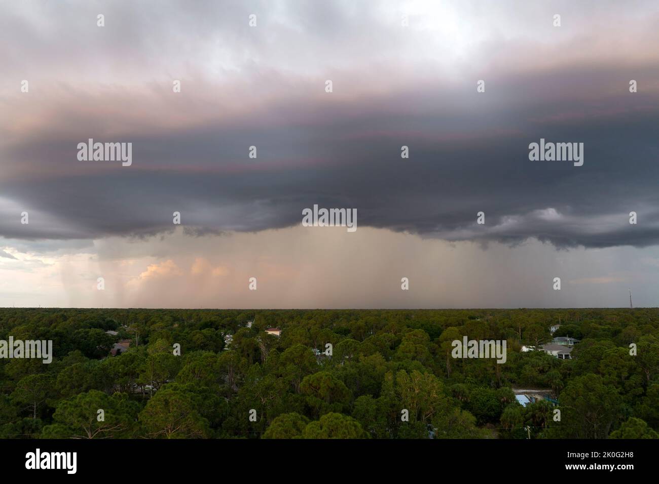 Landscape of dark ominous clouds forming on stormy sky before heavy ...