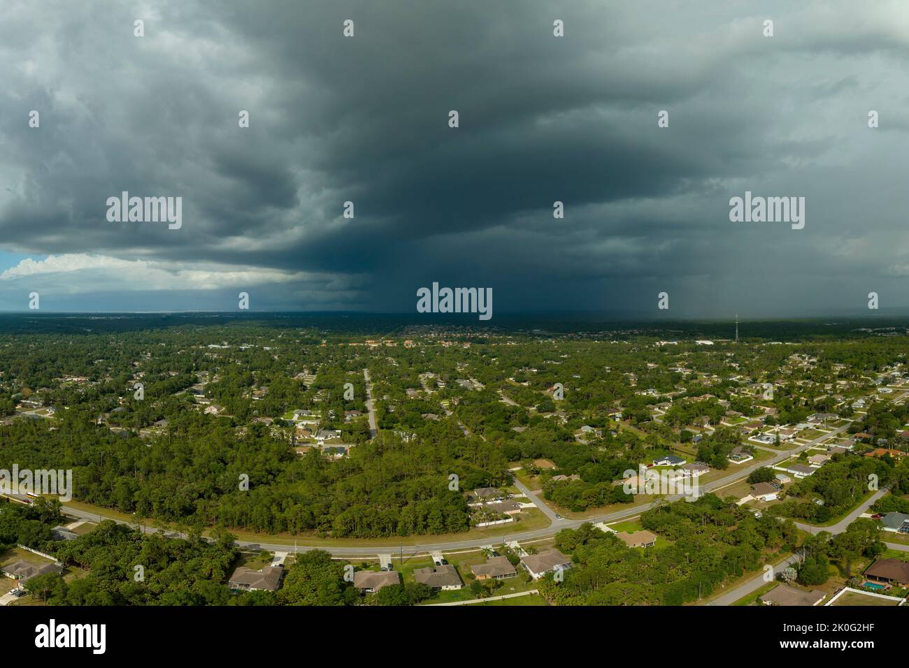 Landscape of dark ominous clouds forming on stormy sky before heavy ...