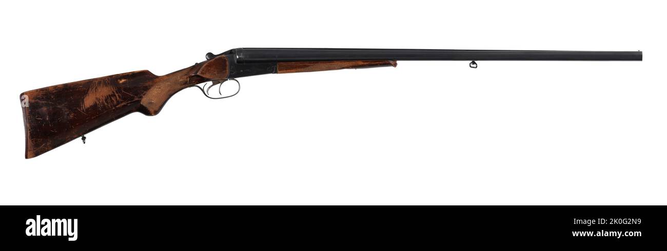 Classical double-barrel side-by-side shotgun isolated on white ...
