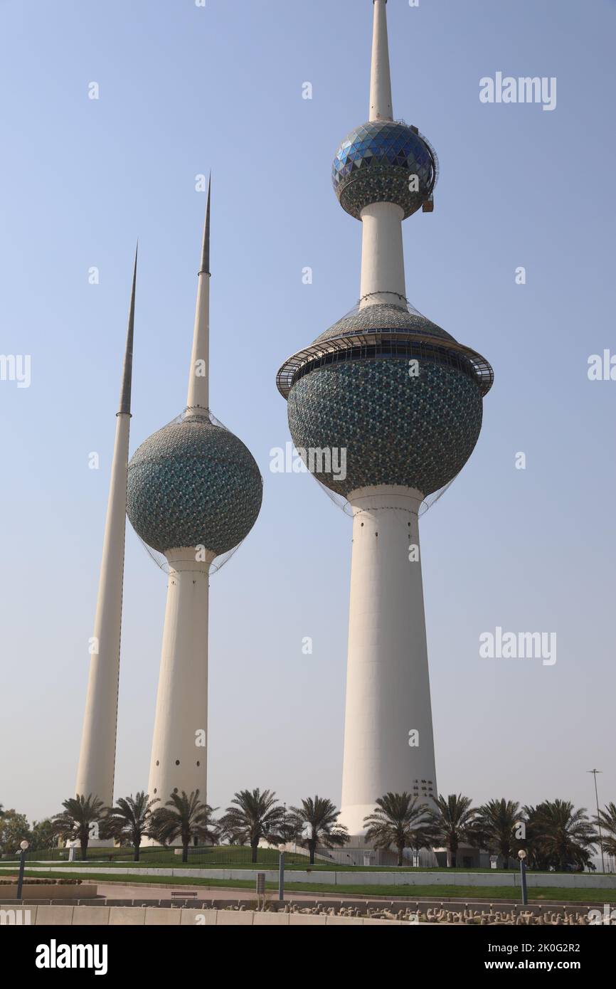 The Kuwait Towers stand along the Arabian Gulf in Kuwait City, Kuwait ...