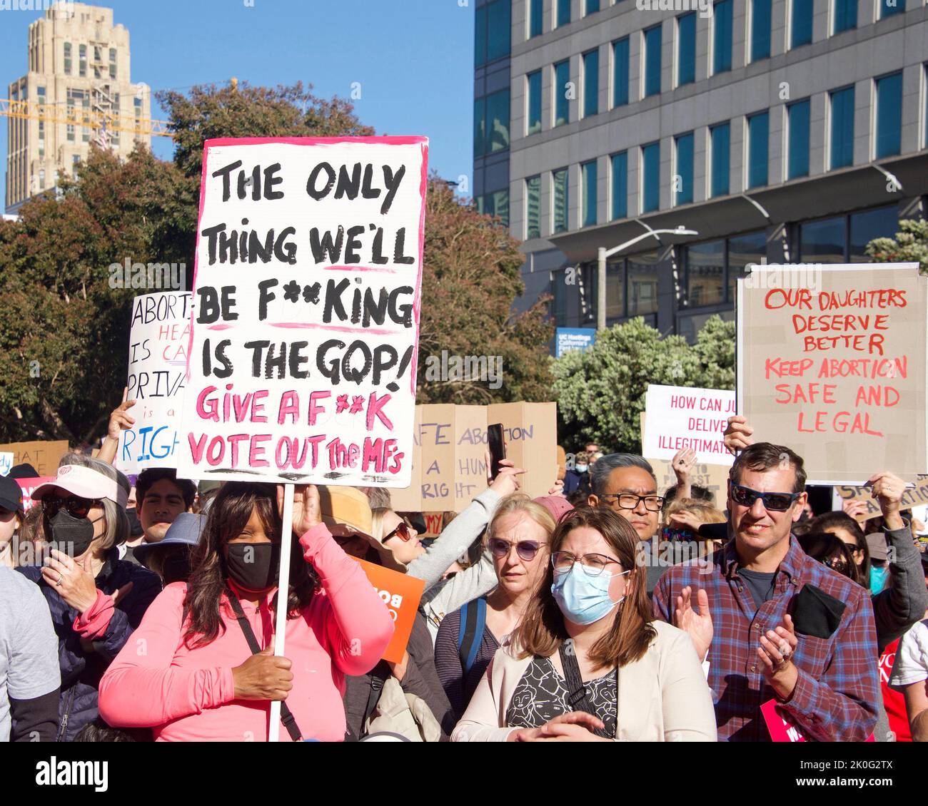 San Francisco, CA - May 3, 2022: Participants at Women’s Rights Protest ...