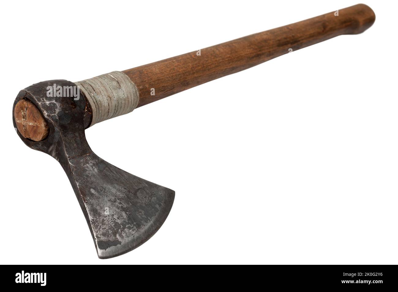 antique battle axe with wooden handle on white background Stock Photo ...