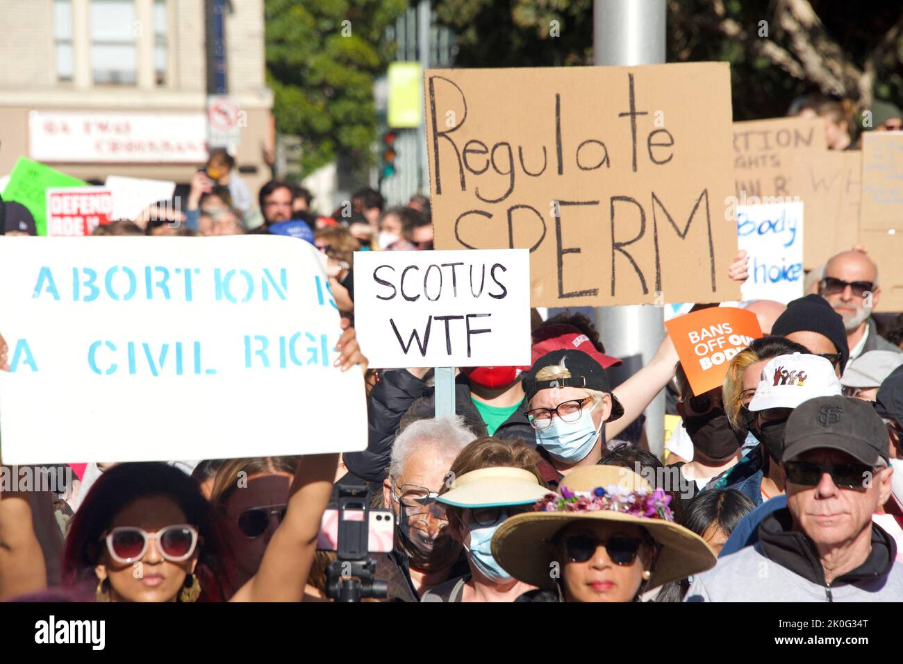 San Francisco, CA - May 3, 2022: Participants at Women’s Rights Protest ...