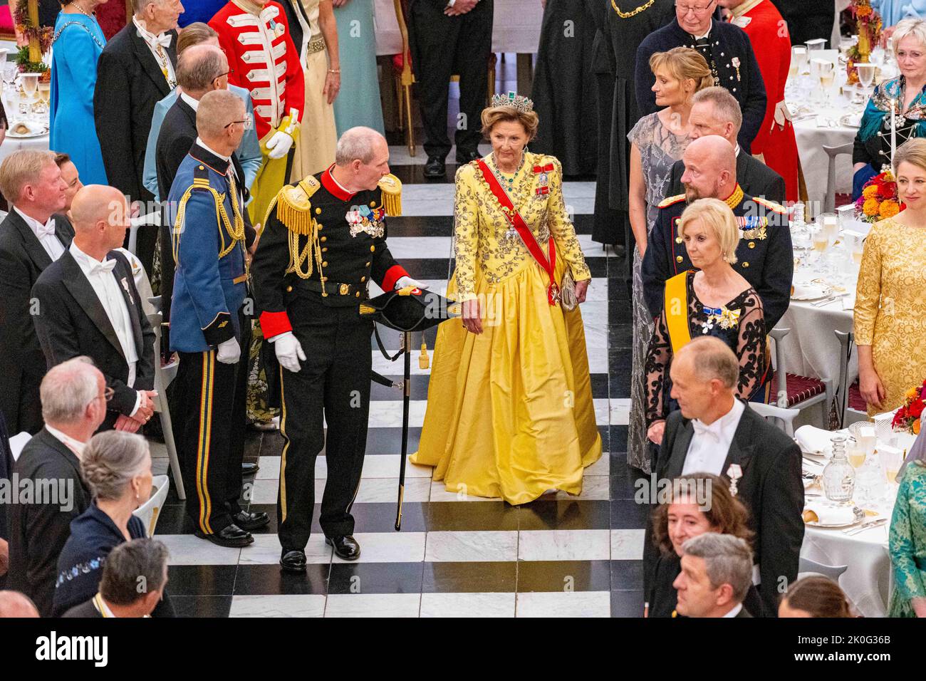 Queen Sonja of Norway attending a Gala dinner at Christiansborg Palace ...